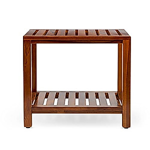 TeakCraft Teak Shower Bench with Shelf 21 Inch, Fully Assembled Teak Wood Shower Stool, Shower Bench for Elderly, Indoor and Outdoor Use, The Theia