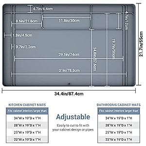 Dwellaid Gray Under Sink Mats for Kitchen Waterproof Cut to Fit 34''x22'' Sink Cabinet Mat Under Sink Silicone Mat with Hole Under Bathroom Sink Mat for Cabinet Crafting Pet Bowls