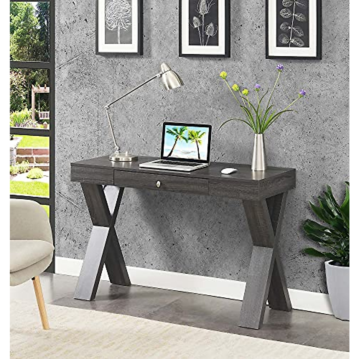 Convenience Concepts Newport 1 Drawer Desk, Weathered Gray