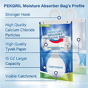 PEKGRIL Moisture Absorber Packets 14-Packs, 15 oz Hanging Dehumidifier Bags, Fragrance Free Humidity Packs for Closet, Bathroom, Kitchen, 420g/Pack