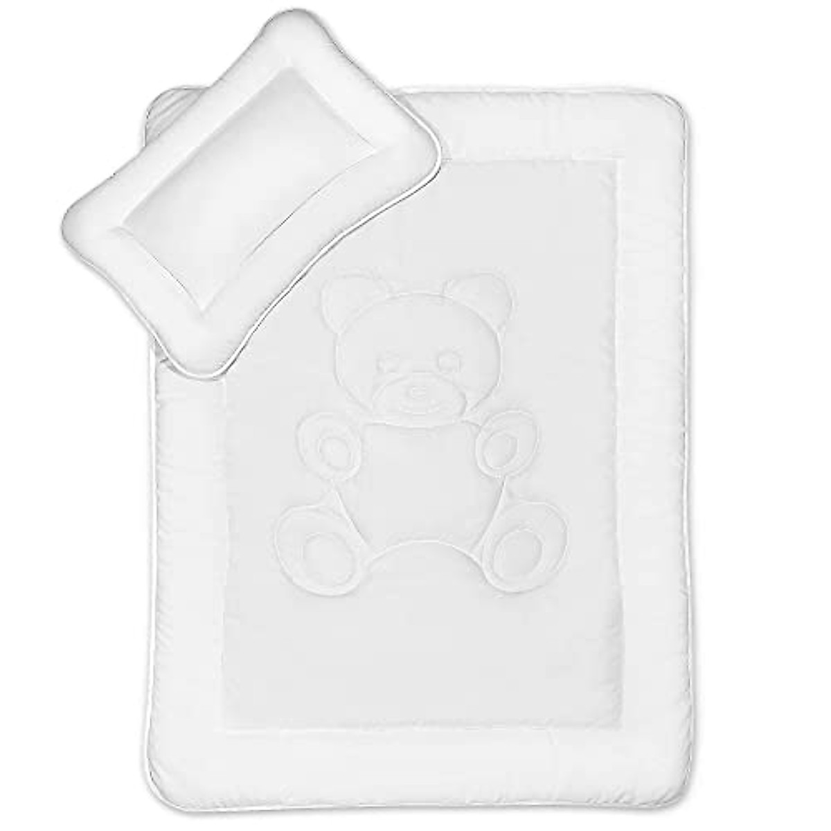 ZPECC Toddler Comforter Blanket - 39" x 53" Down Alternative Crib Duvet Set, Includes Baby Quilt, Flat Pillow, Bear Stitching