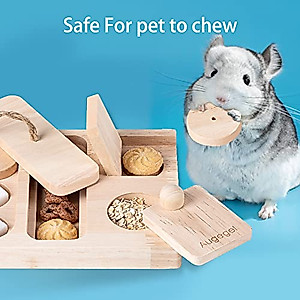 Augegel Guinea Pig Foraging Toys, 5 in 1 Hamsters Wooden Interactive Enrichment Toys,Rabbit Puzzle,Treat Dispenser for Small Animal Funny Toys, for Bunny, Chinchillas, Hamsters, Rats and Gerbils