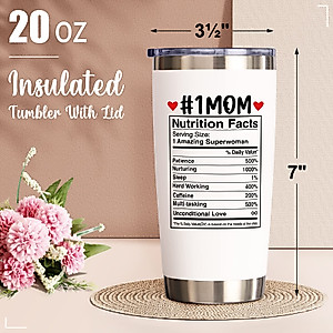 Fimibuke Gifts for Mom from Daughter, Son - 20 OZ Tumbler Mothers Day Gifts for Mom, Mother-in-Law, Wife, Women - Nutrition Facts Insulated Cups Funny Birthday Presents Boxed Gifts from Kids Husband
