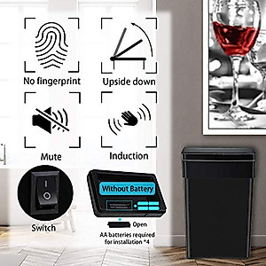 MeetPerfect 13 Gallon Trash Can with Lid Automatic Garbage Can Touch Free Waste Bin 50 Liter Plastic Trash Can with Inner Basket and Carry Handle for Kitchen Office Bedroom Living Room- Black