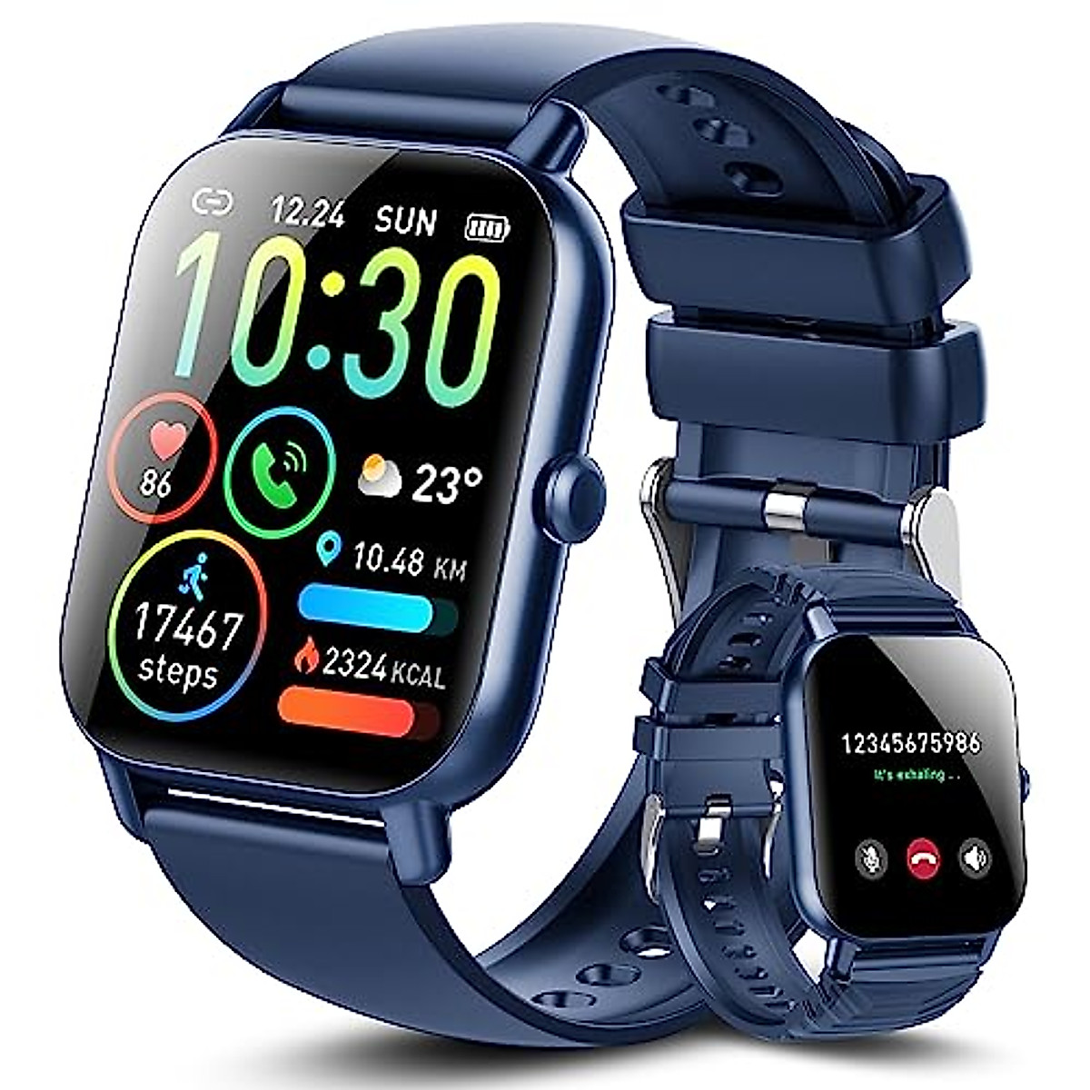Ddidbi Smart Watch for Men Women(Answer/Make Calls), 1.85" HD Screen Fitness Watch with Sleep Heart Rate Monitor, 112 Sport Modes, IP68 Waterproof Activity Trackers Compatible with Android iOS(Blue)