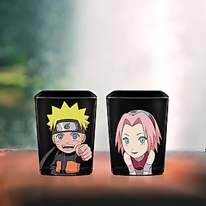 JUST FUNKY Naruto Shippuden Shot Glasses Set of 4 | Durable & Dishwasher Safe | 2 Oz Cubic Shot Glasses Featuring Naruto, Sasuke, Kakashi, Sakura | Officially Licensed