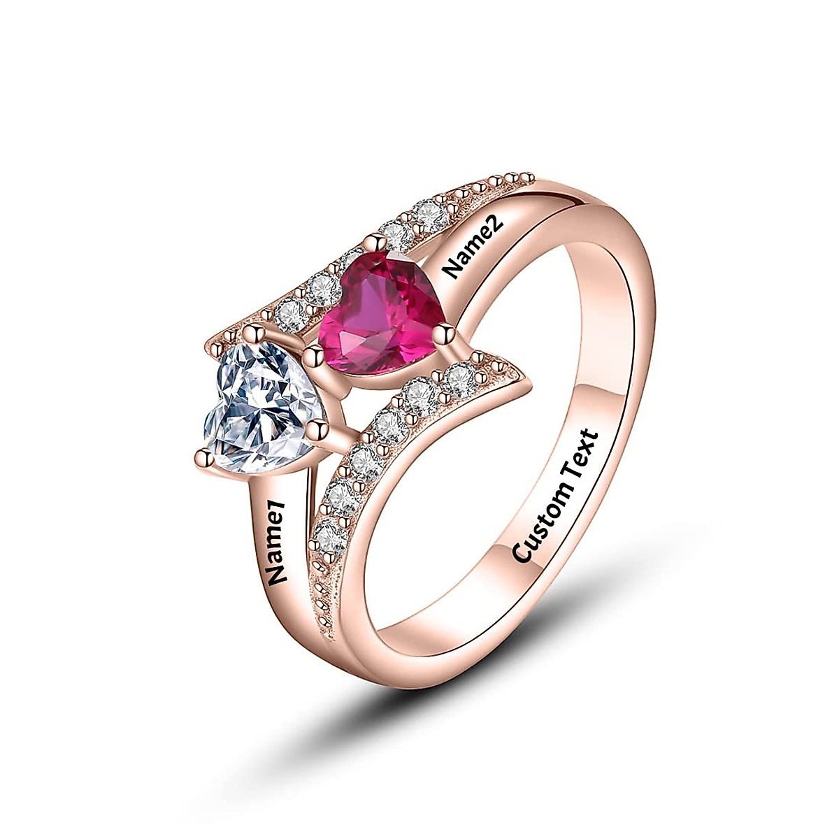 Catoka Double Heart Ring Promise Rings Sterling Silver for Women Ring with Birthstones Jewelry