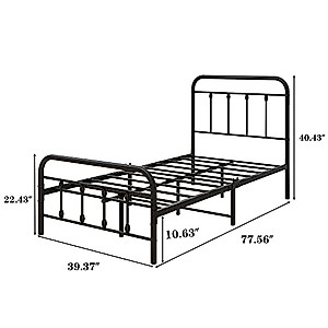 Diolong Twin Bed Frame with Headboard and Footboard Metal Bed Frame Vintage Sturdy Mattress Foundation No Box Spring Needed (Twin, Black)