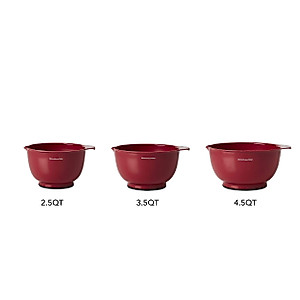 KitchenAid Universal Nesting Plastic Mixing Bowls, Set Of 3, 2.5 quart, 3.5 quart, 4.5 quart, Non Slip Base with Easy Pour Spout to Reduce Mess, Dishwasher Safe, Empire Red
