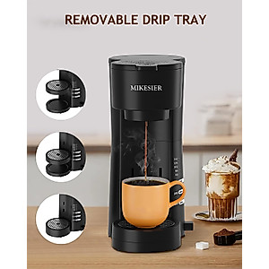 MIKESIER 3IN1 Single Serve Coffee Maker for K Cup & Ground, Small Coffee Machine with Milk Frother, 6-14oz Brew Size, 28oz Water Tank, Adjustable Drip Tray