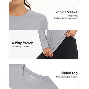 Boladeci Swim Shirt Women Rashguard Long Sleeve Shirt Quick Dry UPF 50+ UV Protection Shirt Outdoor Workout Sport SPF Tops Sun Shirts Light Gray S