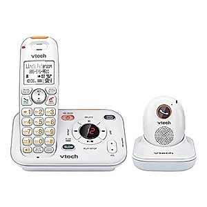 VTech SN6187 CareLine Expandable Cordless Phone with Answering System and Accessory Portable Pendant, White
