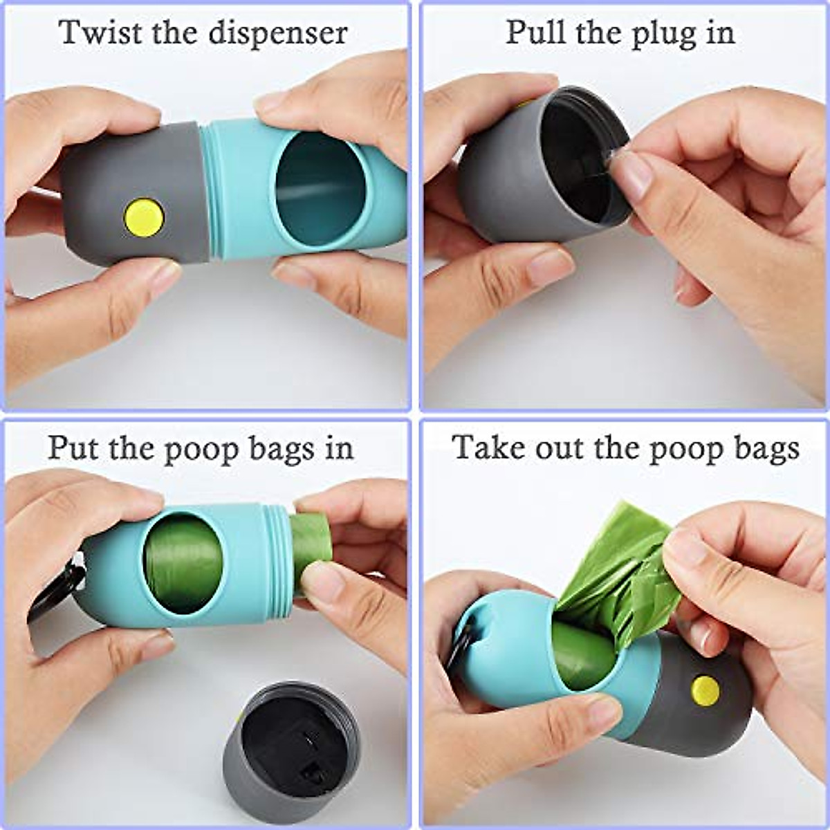 2 Pieces Dog Poop Waste Bag Holder Dispenser with LED Flashlight and 2 Rolls Dog Poop Waste Bags Leak-Proof Dog Waste Bags (Blue)