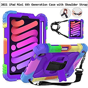 LTROP iPad Mini 6 Case 2021, iPad Mini 6th Generation Case for Kids, Heavy Duty Shockproof Cover with Pencil Holder/360 Rotating Stand/Hand Strap for iPad Mini 6th Generation 8.3 Inch 2021, Purple
