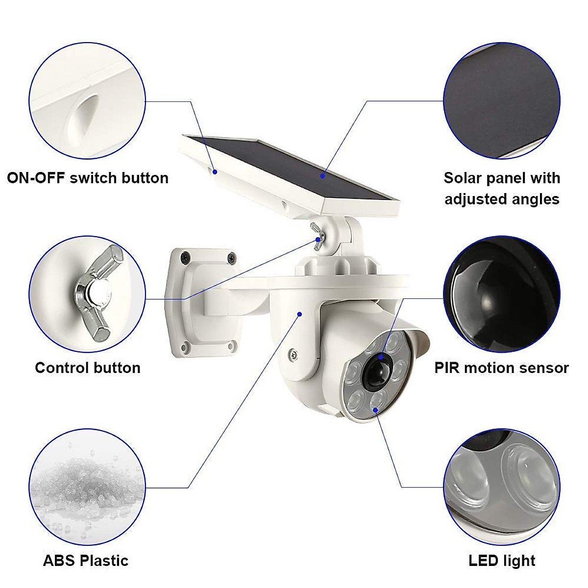 EVERSECU 2400 Lumen 6 LEDs Motion Sensor Solar Flood Lights Outdoor PAN/TILT manually Adjustable Solar Spotlight with Battery Waterproof Wireless Security Dummy/Decoy Camera for Garden Porch Barn