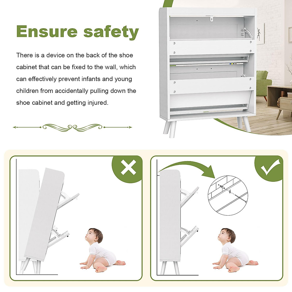 Crownland Shoe Storage Cabinet, Shoe Storage Organizer with 2 Flip-Out Drawers, Modern Two-Tier Freestanding Shoe Rack Cabinet for Entryway, Hallway, Living Room(White-Small)