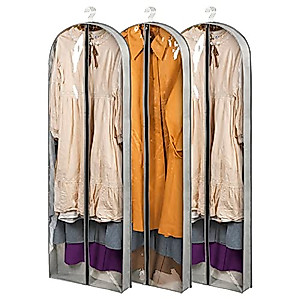 Belinlen 3 Pack 60" Long Garment Bags for Hanging Clothes Storage, Clear Moth Proof Suits Covers with 4" Gussets for Closet Storage Travel, Plastic Protector for Dress Gowns, Coats, Suit, Down Jacket