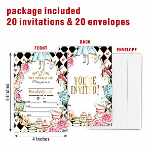 Tea Party Birthday Party Invitation, Checkerboard Invite Cards（20 Count) With Envelopes, Black & White Grid Fill In Style Invite Cards For Boys, Girls, Kids, Birthday Party Supplies-A21