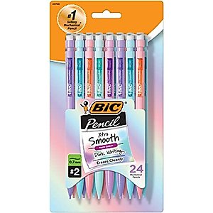 BIC Xtra Smooth Mechanical Pencils (MPNP24-BLK), Medium Point (0.7mm), Fun Pastel Color Pencils, Back to School, 24 Count