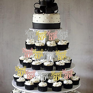 24PCS Happy 50th Cupcake Toppers Gold Rose Gold Silver Glitter Fifty Cheers to 50 Cupcake Picks 50 Fabulous Number 50 Birthday Cake Decorations for 50th Birthday Wedding Anniversary Party Supplies