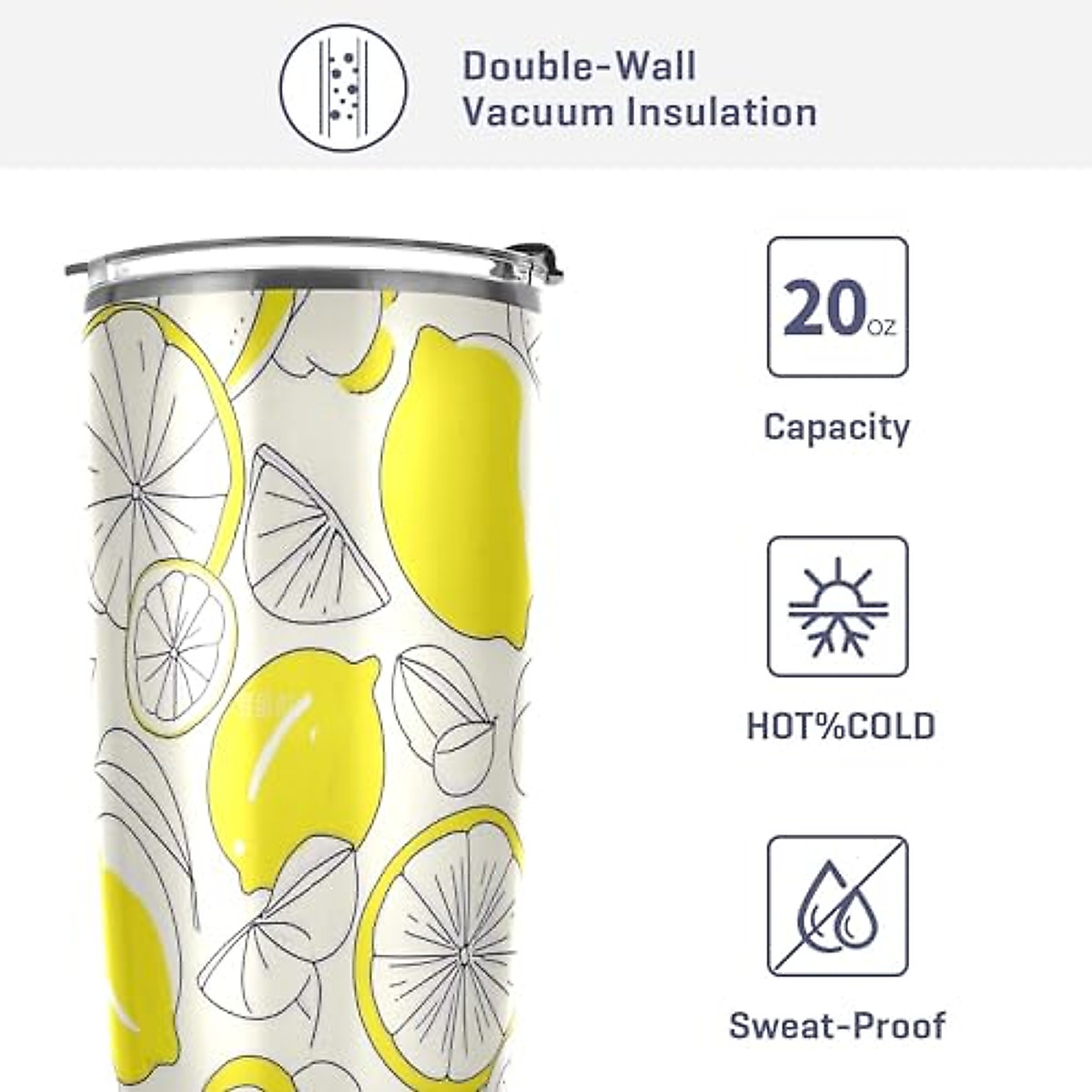 HXshaoye Sketch lemon yellow summer Stainless Steel reusable coffee cups with lids with Straw Leak Resistant Flip leak proof coffee travel mug for café cute cup 20 oz vaso para cafe 20oz