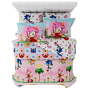 Franco Sonic The Hedgehog Girl Anime Kids Bedding Super Soft Comforter and Sheet Set with Sham, 7 Piece Full Size, (Official Licensed Product)