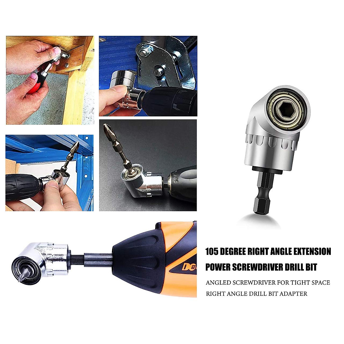 Tomato Palace Flexible Drill Bit Extension + Right Angle Drill Attachment,105 Degree Right Angle Drill Bit Adapter,Angled Screwdriver for Tight Space (Long and Short) SPB-3