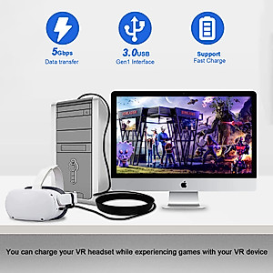 Kopatesun for Link Cable, Virtual Reality Headset Cable 10ft/3m USB 3.0 - c to C - Gaming PC VR - 3 Meters