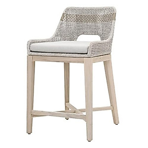 Home Square 3 Piece Upholstered Patio Counter Stool Set in Taupe and White