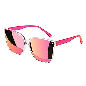 Sumato Sunglasses Womens, Oversized Pink Sunglasses for Women with Mirrored Trendy Lens UV400 Blocking