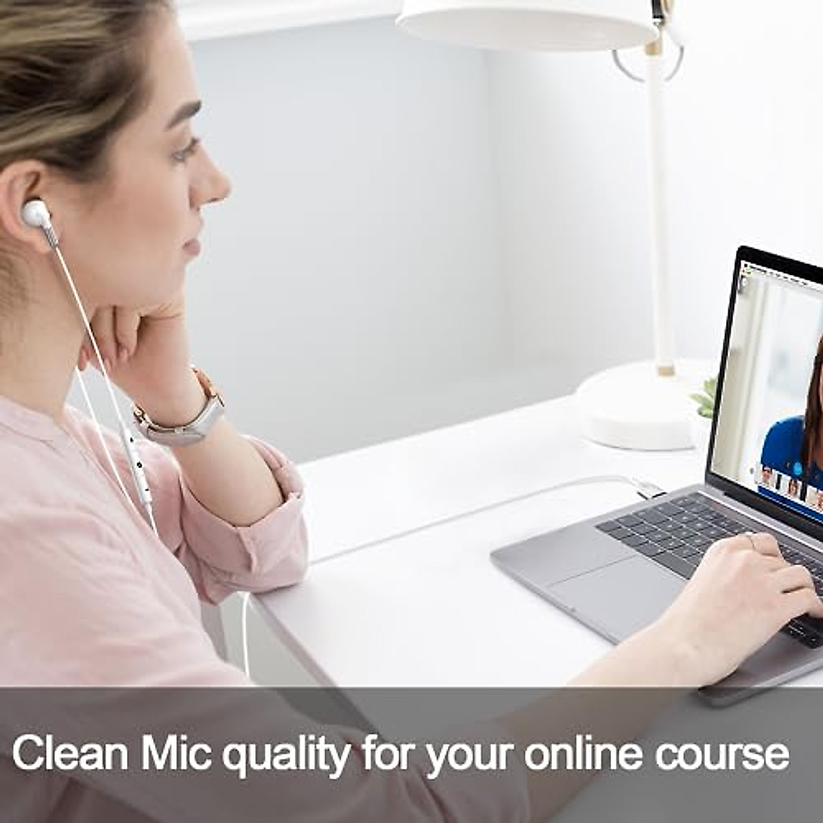 DUKABEL USB In-ear Headphones, USB PC Earbuds with Noise Cancellation for PC/PS4/PS5, White Gaming Earphone Headset with Microphone for Live Conference, Video Calls, Broadcasting, On-line Work