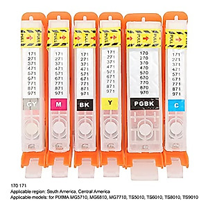 FTVOGUE 5PCS Ink Cartridge, Reusable Printing Ink Cartridge PGBK BK C M Y 5 Color for Printing (570-571)