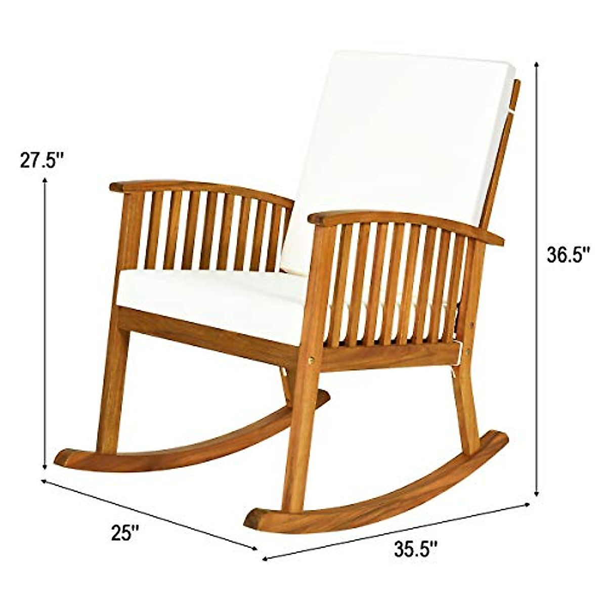Tangkula 3 Piece Wood Patio Rocking Chair Set, Outdoor Acacia Wood Rocker Set with Round Table, with Thick Cushion of Detachable Cover, Suitable for Poolside, Indoor, Patio Backyard and Garden