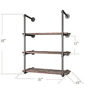 Yuanshikj (42" Tall Industrial Pipe with 31" Solid Wood Shelf/Shevles/Shelving Bookshelf/Bookcase Metal Iron Pipe Rustic Open DIY Display Wall Mounted for Living/Bed/Office Room Decor Storage