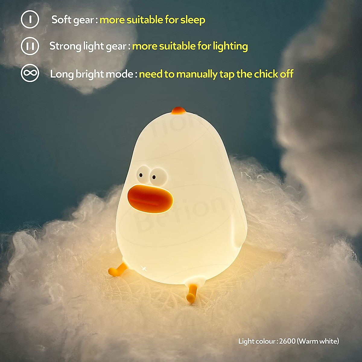 Befion Cute Night Light for Kids,TyiTyi Little Fat Chick LED Night Light with 2 Modes of Brightness&Touch Controls,Silicone Nursery Lamp with Tab-C Cable for New Parents,Kids Gifts,Room Decor