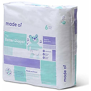 MADE OF The Better Baby Diapers - Hypoallergenic Diapers for Sensitive Skin, Unscented, 10 Hour Absorbency - Pediatrician and Dermatologist Tested - Size 6 (84 Count)