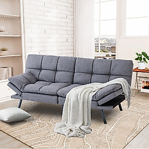 Hcore Convertible Couch, Memory Foam Futon Sleeper, Loveseat Sofa Bed Sofabed, Dark Grey