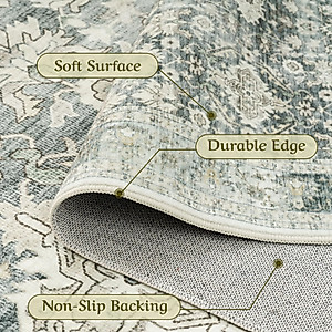 HOMFINE Machine Washable Rug 5'x7' - Vintage Design Area Rugs with Non Slip Rugs for Living Room Bedroom Floral Print Rug Carpet Stain Resistant, Home Decor Office Area Rug, Green