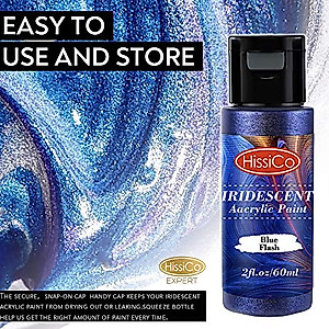 Iridescent Acrylic Paint, Set of 16 Chameleon Colors 60ml 2 OZ Bottles, High Viscosity Shimmer Paint, Non-Toxic and Fade-Resistant for Artists, Beginners and Kids on Rocks, Crafts, Canvas, Wood, Fabric, Ceramic