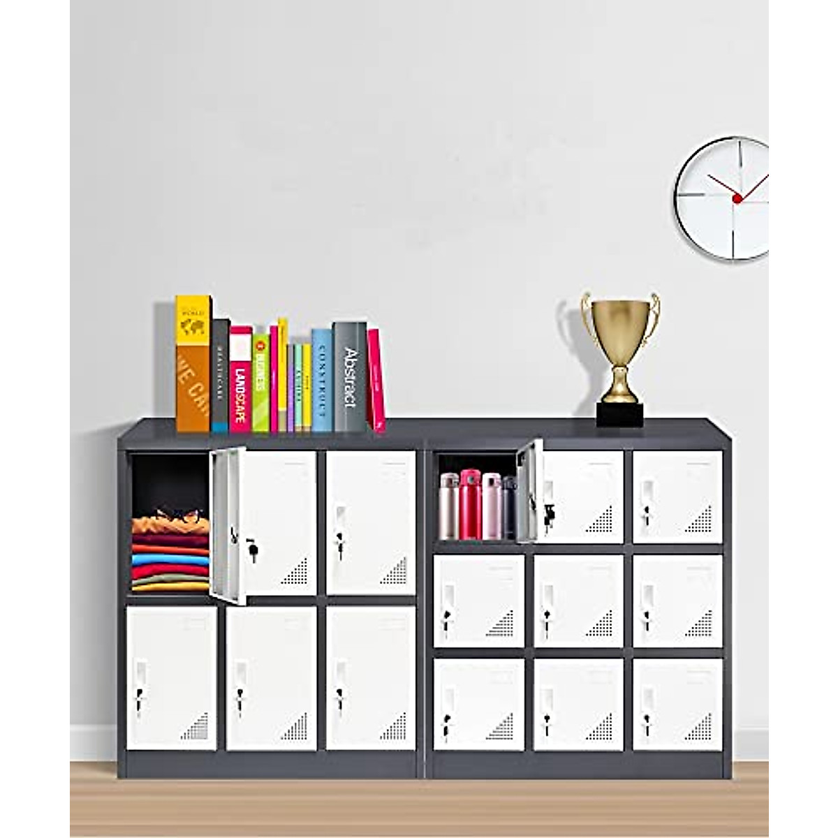 MAYROY Metal Locker Office Storage Locker Home Steel Locker School Storage Organizer, Storage Cabinet for Kids Students Employee (Gray, W6D)