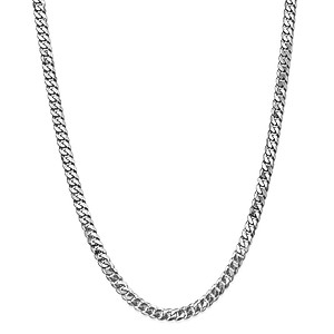 Solid 14k White Gold 6.25mm Beveled Curb Cuban Chain Necklace - with Secure Lobster Lock Clasp 18"
