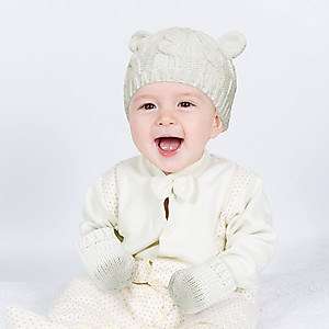 6 Pieces Baby Hats and Mitten Set Winter Newborn Unisex Beanie Hat Knitted Gloves Warm Cap Infant Toddler for Boys Girls 6 to 18 Months (Black, White, Gray)