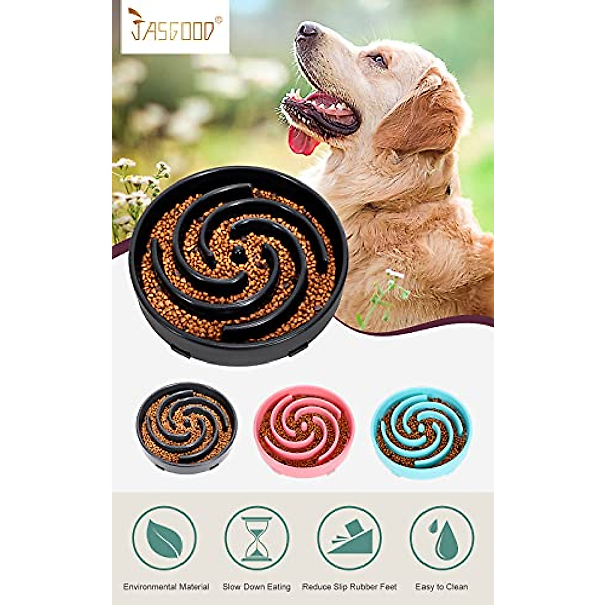 JASGOOD Slow Feeder Dogs Bowl for Large Dogs,Anti-Gulping Pet Slower Food Feeding Bowls Stop Bloat,Preventing Choking Healthy Design Dogs Bowl