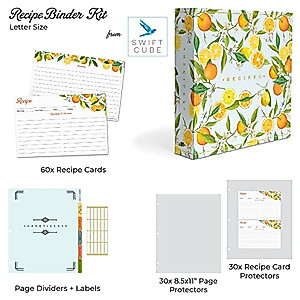 SwiftCube Recipe Binder 8.5x11 3 Ring Kit - Blank Recipe Book to Write in your Own Recipes with Recipe Cards 4x6, Dividers, Labels & Plastic Sleeves for your Printouts (Family Recipe Book Organizer)