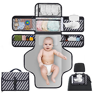 Portable Changing Pad, Waterproof Baby Changing Pad with 4 Storage Pockets, Detachable & Portable Diaper Changing Pad Newborn Baby Essentials, Travel Changing Pad for Baby Shower Gifts