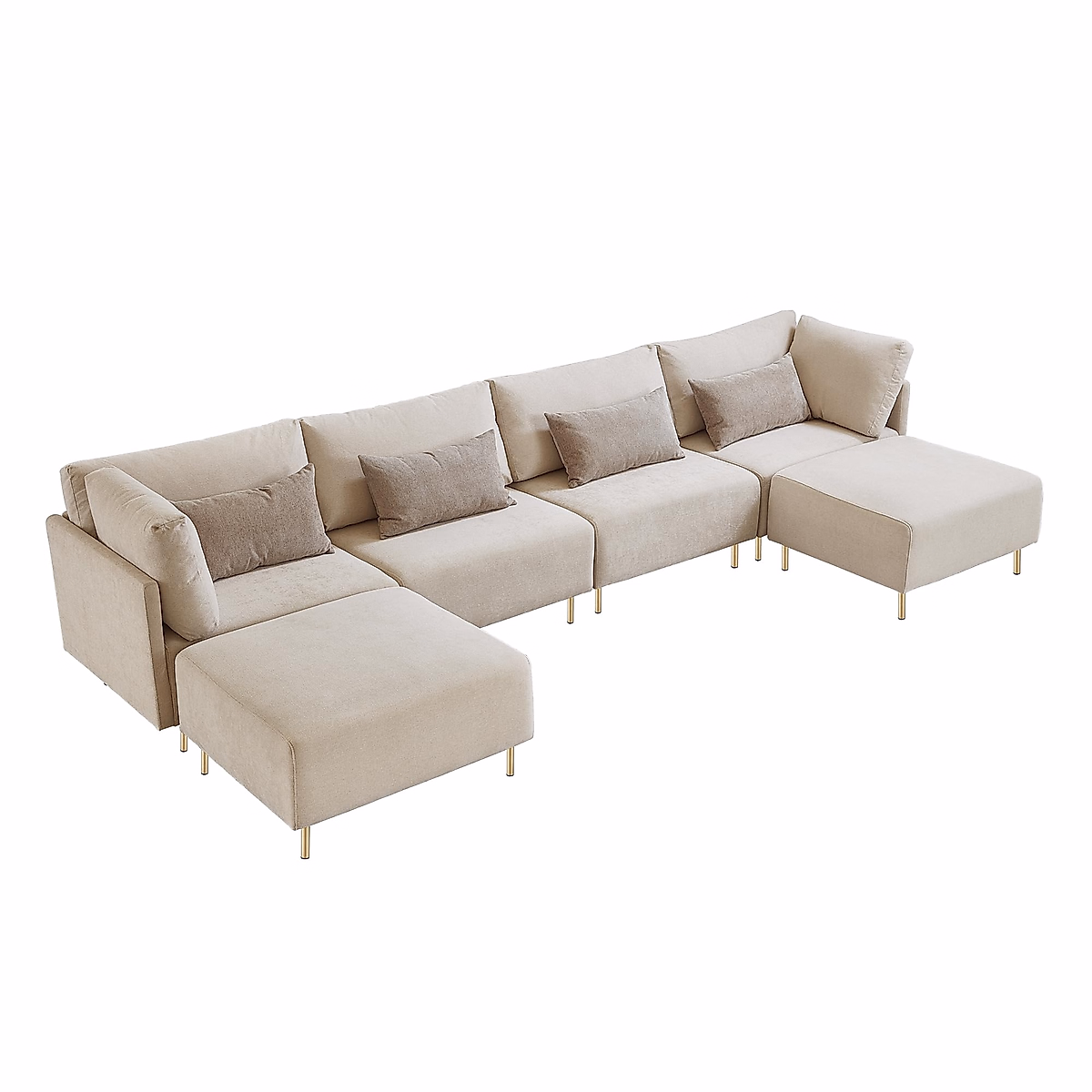 143'' U-Shaped Fabric Modular Sectional Sofa with 2 Removable Ottoman and 4 Pillows