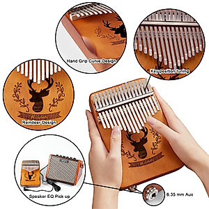 WEETOTUNG Kalimba Thumb Piano 17keys and Stress Relief, Contained 6.35mm Aux Cable Connection with Speaker EQ Pick up and the tool set for tuning