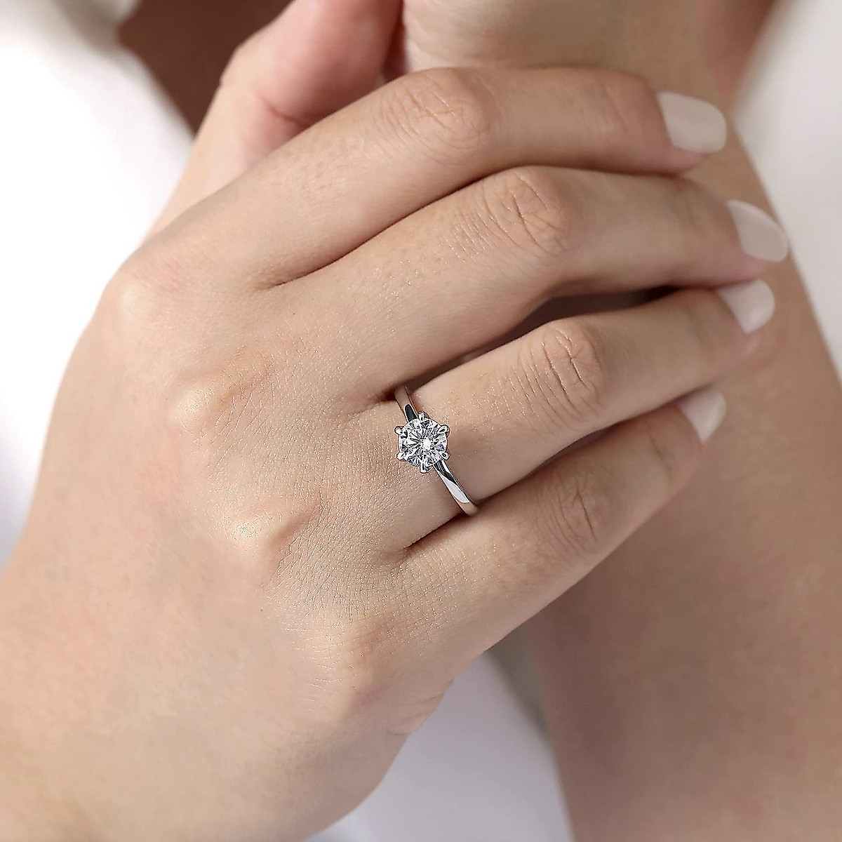 1 CT Round Moissanite Engagement Ring 14K White Gold & 925 Sterling Silver Solitaire Ring Wedding Rig Women's Ring Gift (White Gold, 6)