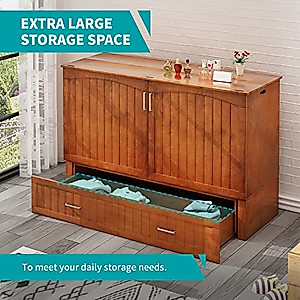 BALUS Murphy Bed Cabinet with Mattress,Modern Muti-Functional Cube Cabinet Bed with USB Charging Station&2 Large Drawers&3 Level Folding Foam Mattress for Living Room/Loft/Apartment,Queen (Redwood)