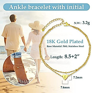 ChainsProMax Hotwife Anklet Initial Anklet Gold Plated Layered Letter C Ankle Bracelets for Women Gift